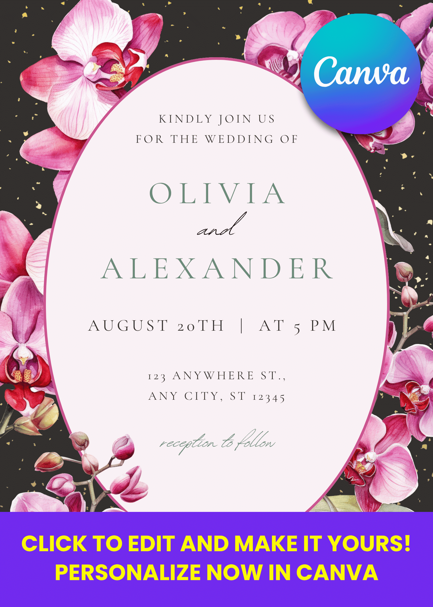 Dreamy Orchid Wedding Invitation | Editable Canva Template