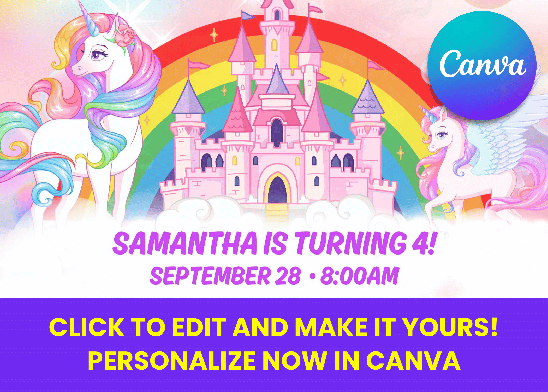 (Free Canva Template) Unicorn Kingdom Birthday Party Kits