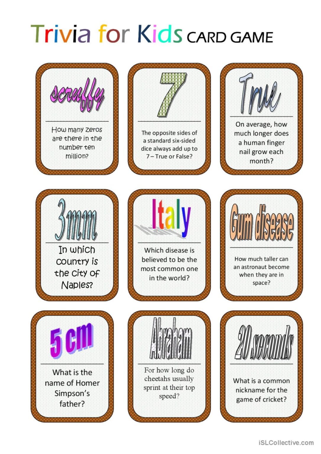 Make Your Own Trivia Cards (Printable Template)