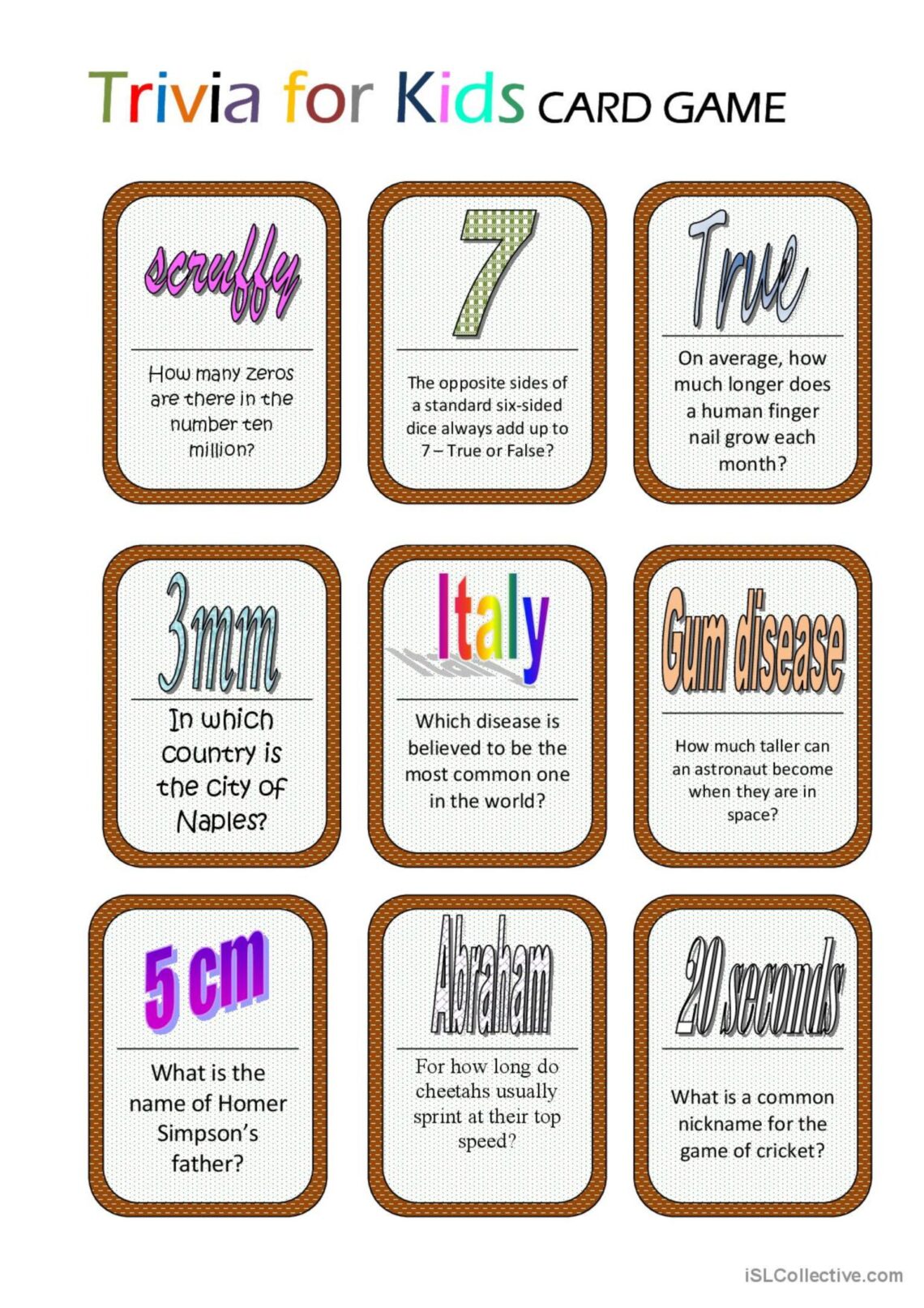 Make Your Own Trivia Cards (Printable Template)