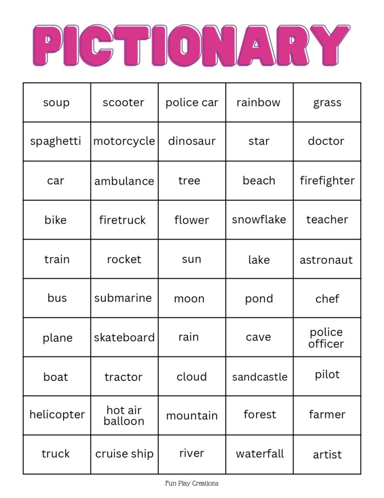 Printable DIY Summer Pictionary for Kids