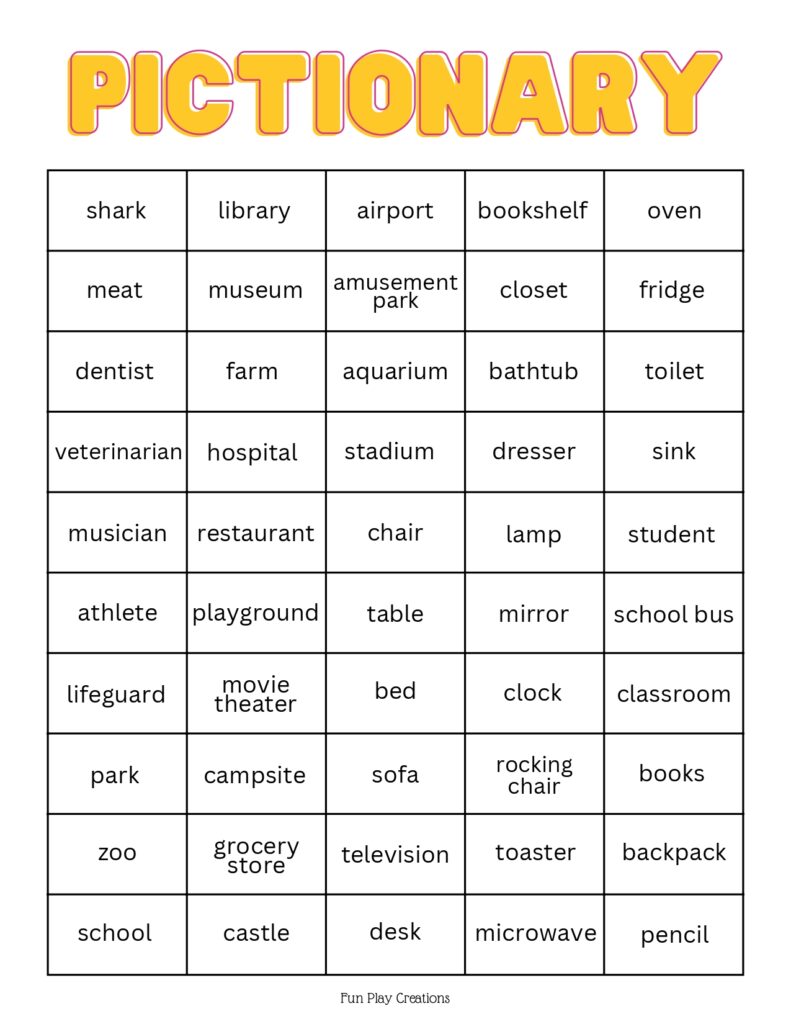 Printable DIY Summer Pictionary for Kids