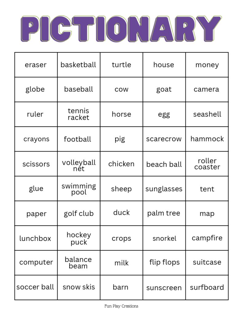 Printable DIY Summer Pictionary for Kids