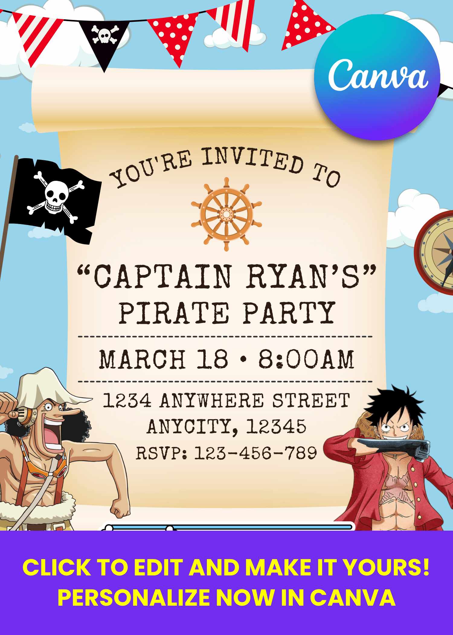Free One Piece Invitation Templates (Editable Canva)