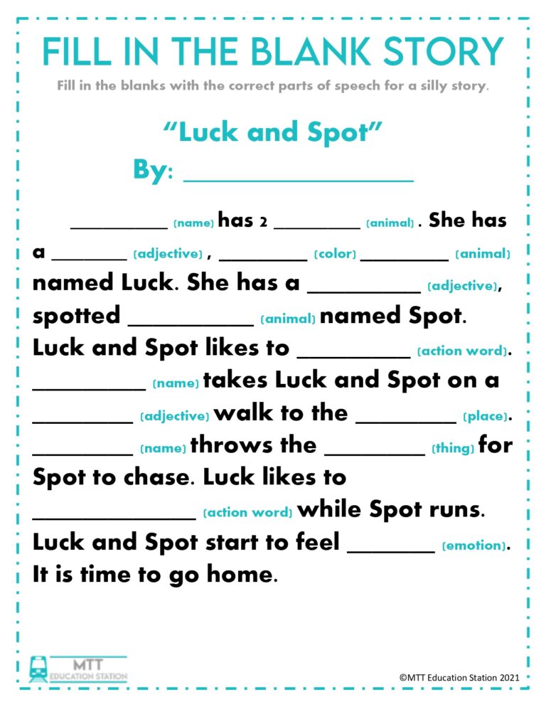 Fill-in-the-Blank Story Worksheets for Kids Learning