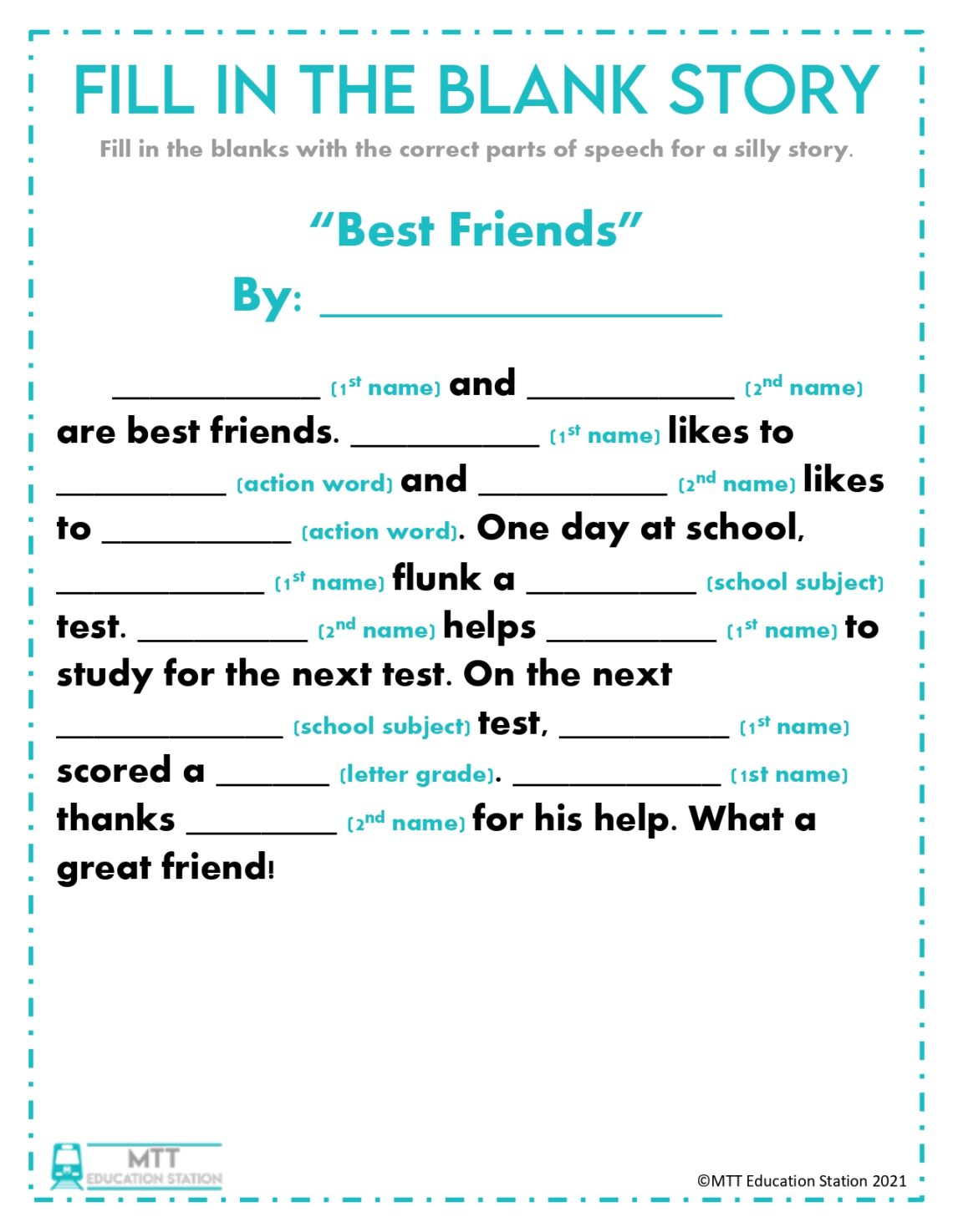 Fill-in-the-Blank Story Worksheets for Kids Learning