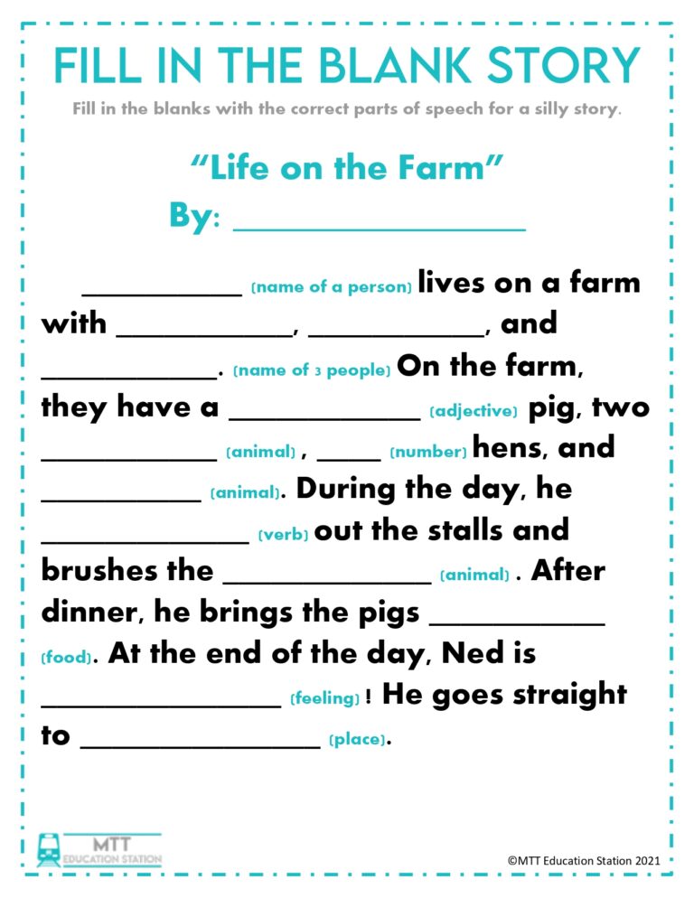Fill-in-the-Blank Story Worksheets for Kids Learning