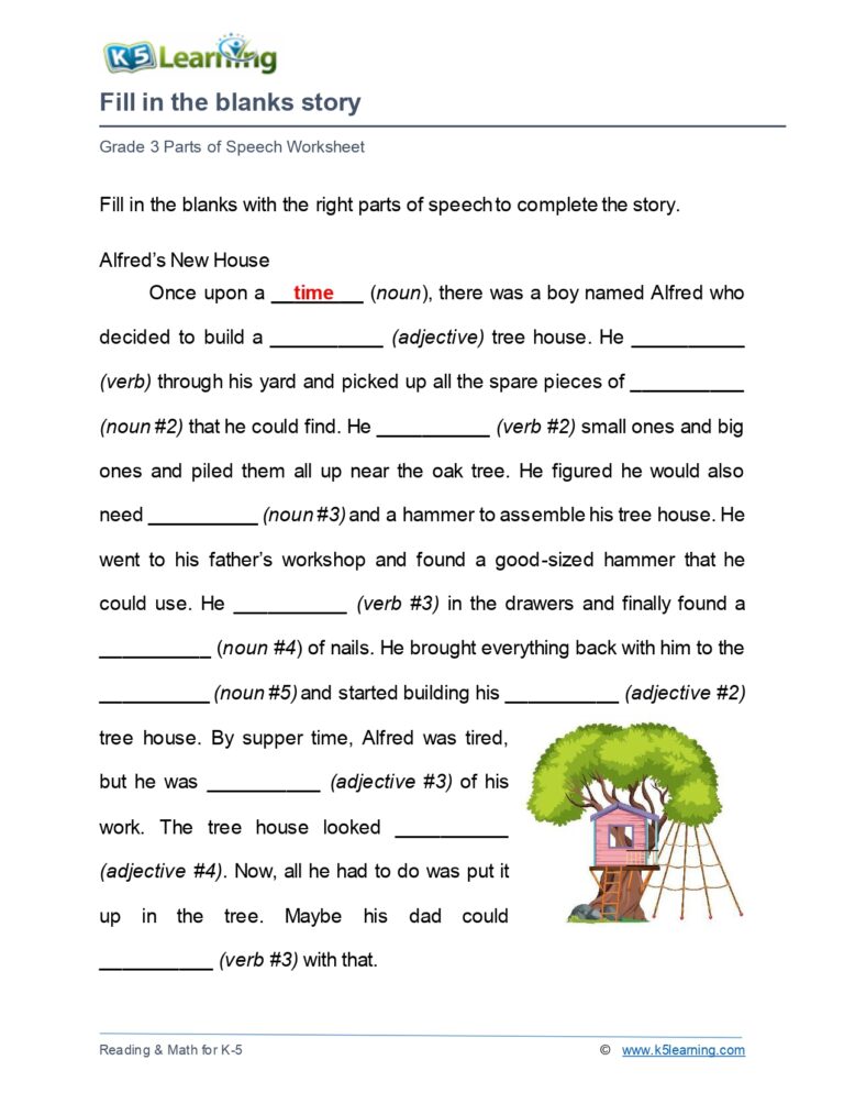 Fill-in-the-Blank Story Worksheets for Kids Learning