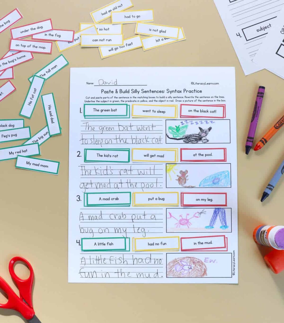 Sentence Building Strips for Kids (Free Printable)