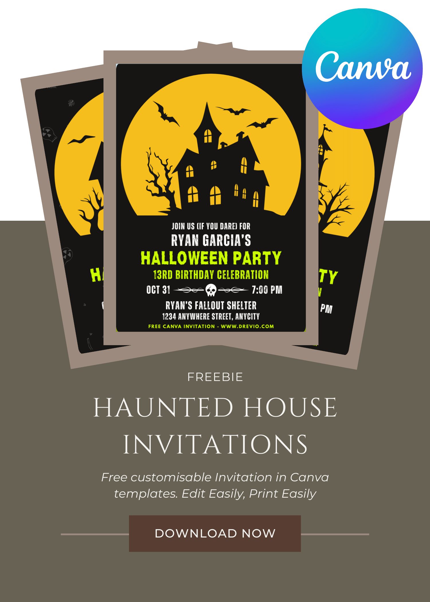 FREE Halloween - Haunted House Invitation Template
