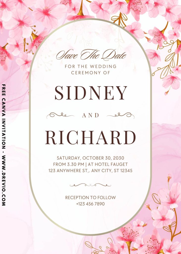FREE Blush Sakura Wedding Invitations
