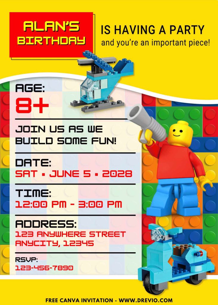 FREE Lego Bricks Birthday Invitations