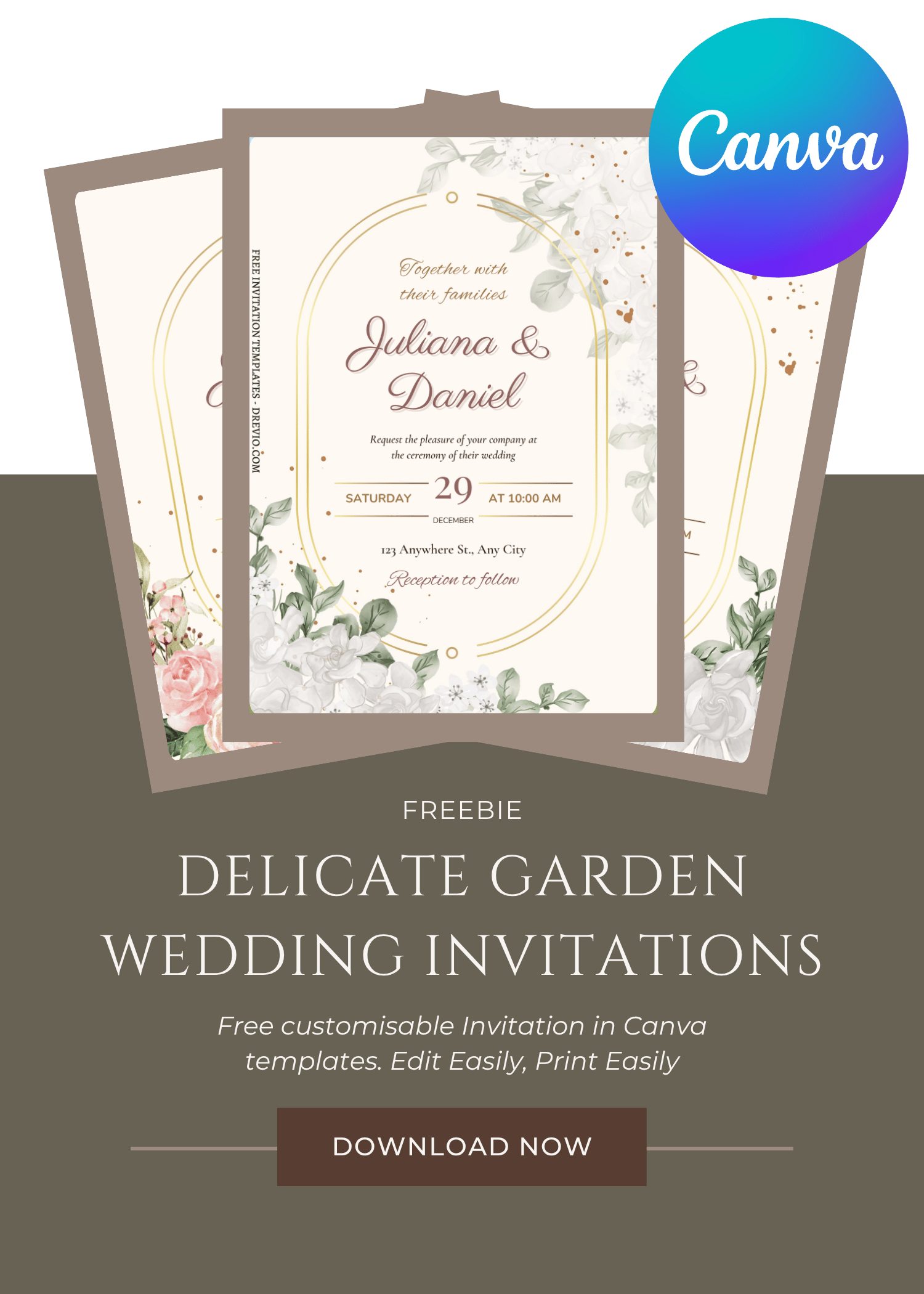 FREE Delicate Garden Wedding Invitations