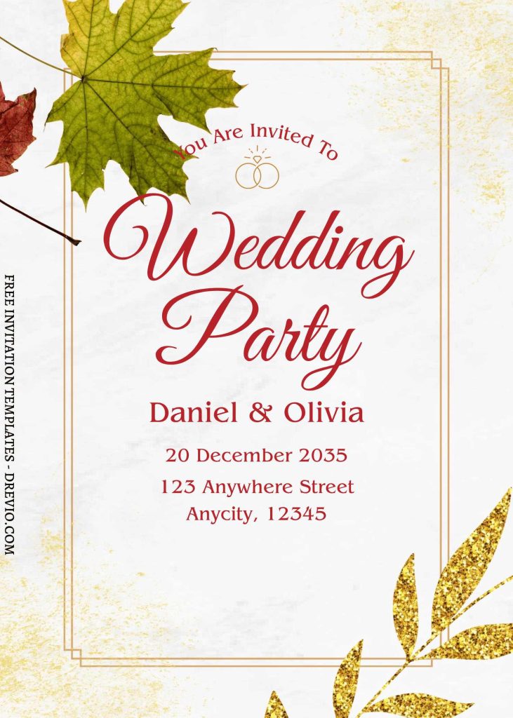 FREE Greenery Gold Leaf Wedding Invitations