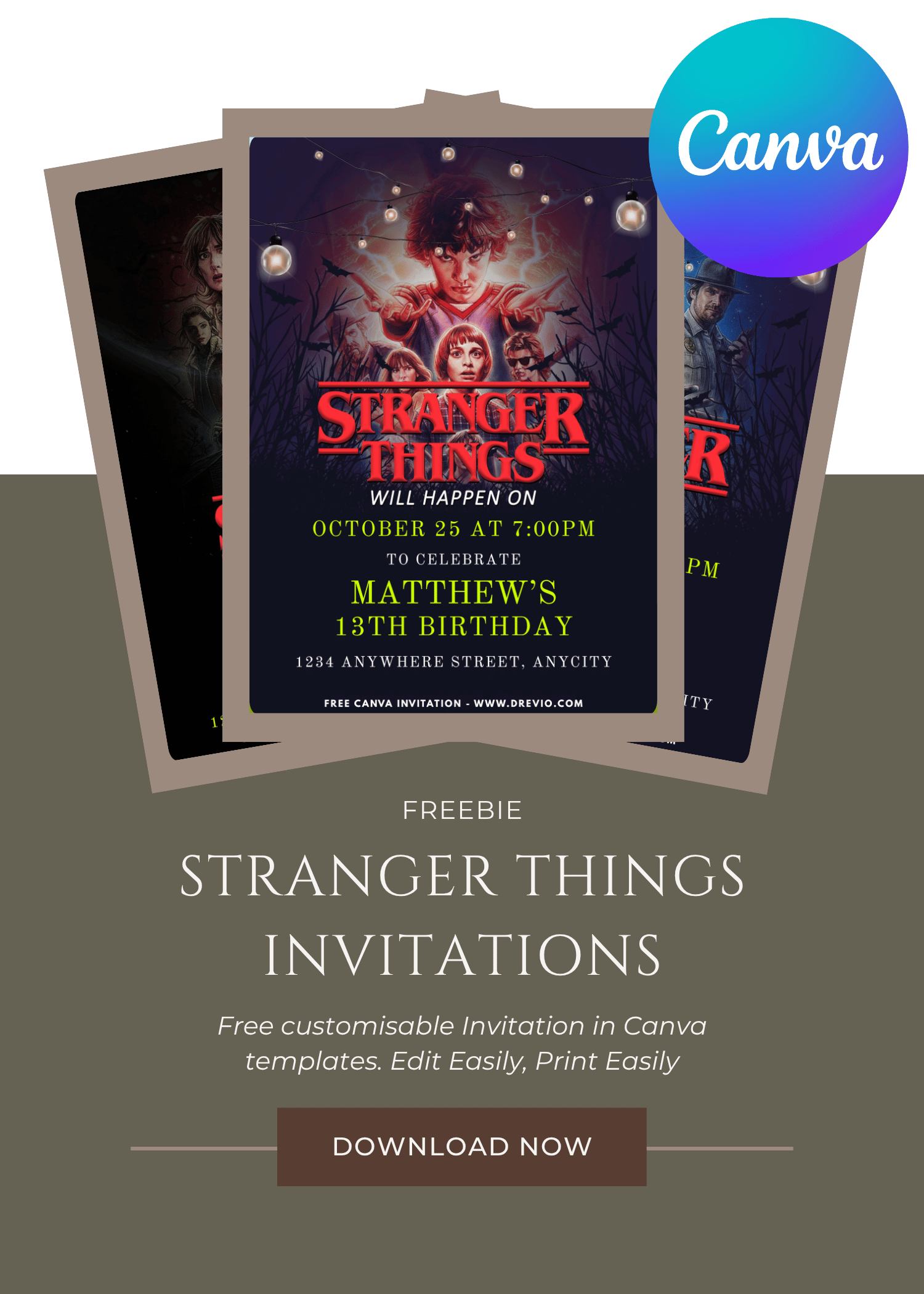 FREE Stranger Things Birthday Invitations