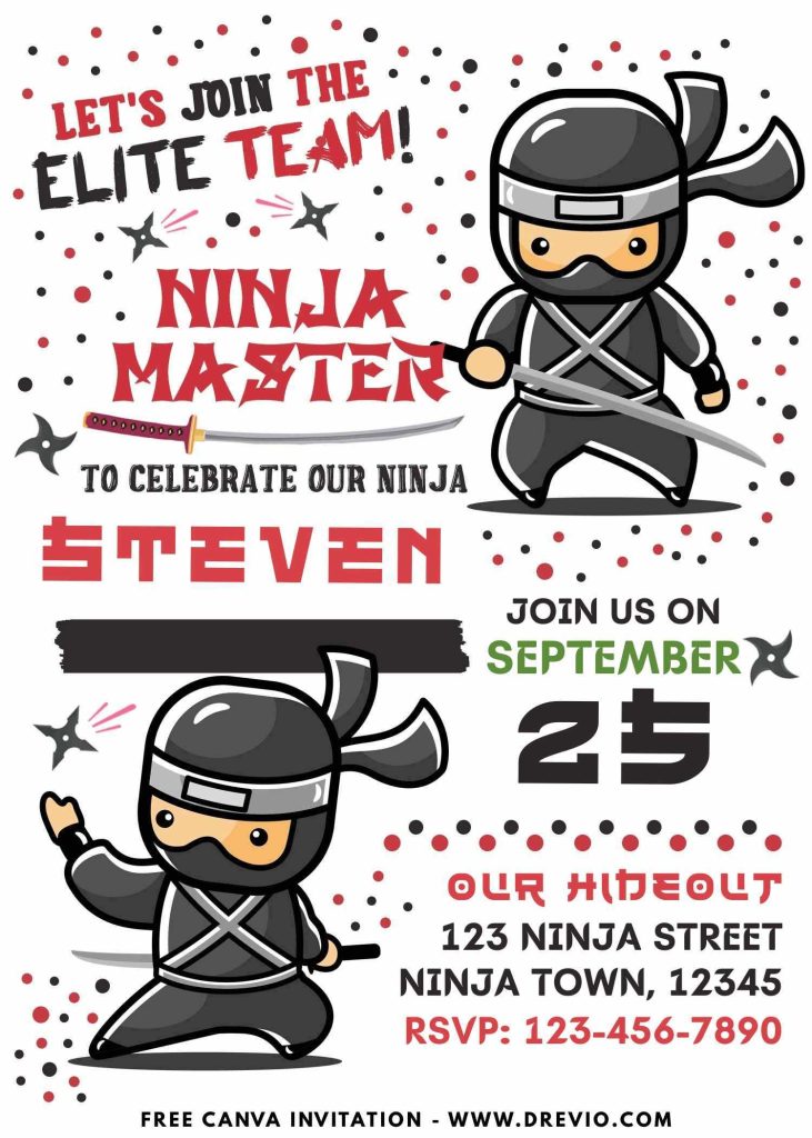 FREE Ninja Girls and Boys Birthday Invitations