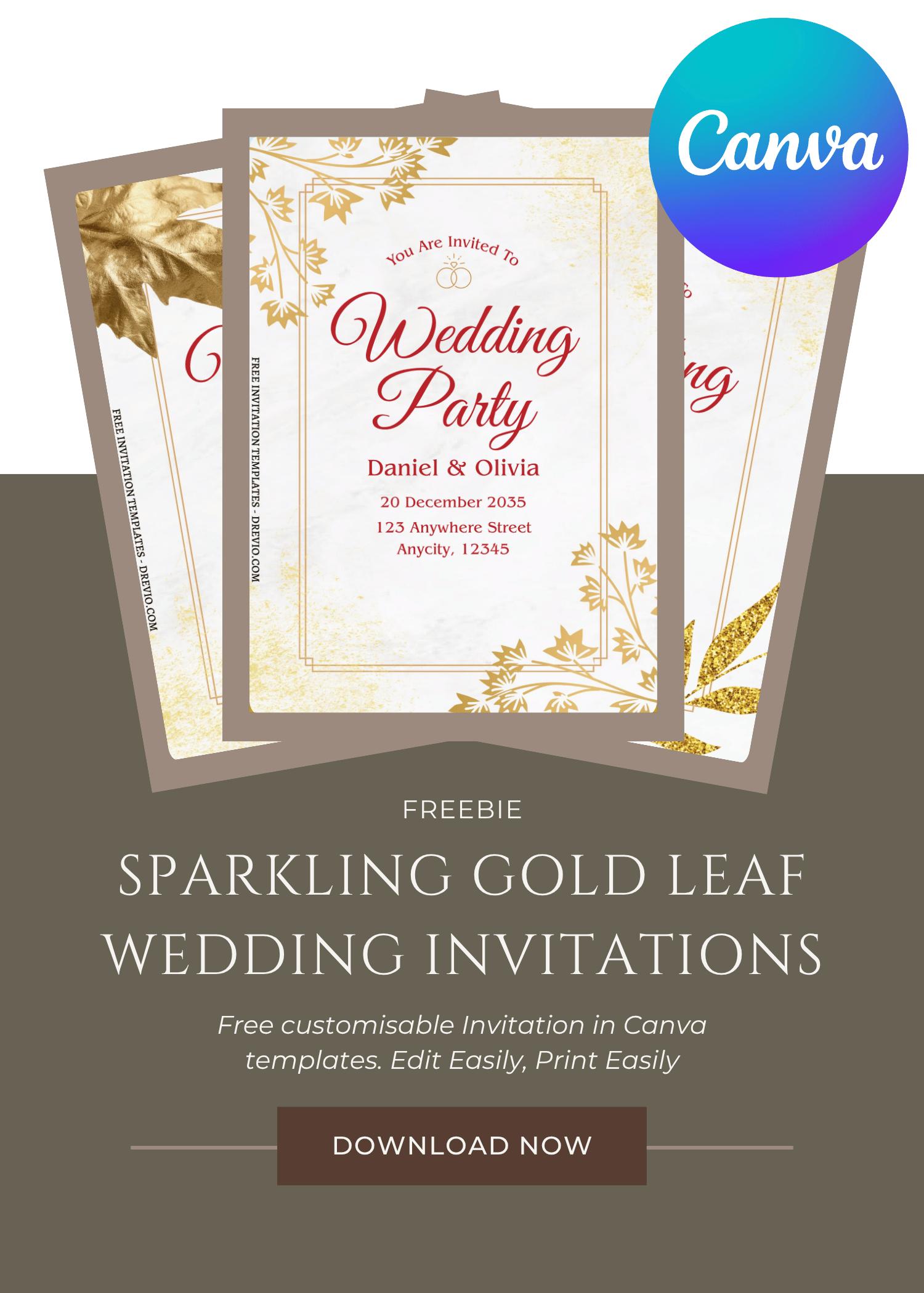 FREE Greenery Gold Leaf Wedding Invitations