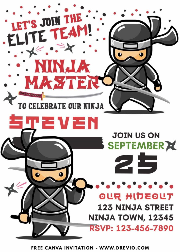 FREE Ninja Girls and Boys Birthday Invitations