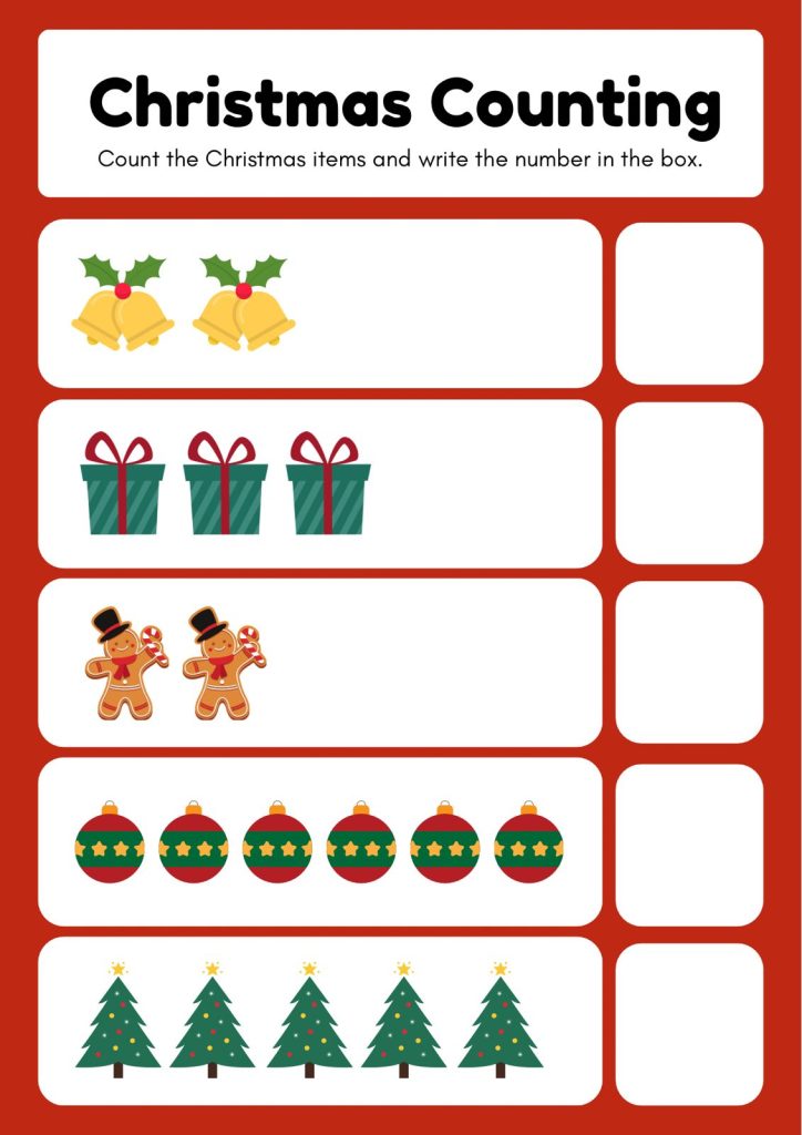 Christmas Math Counting Worksheet (Free Printable)