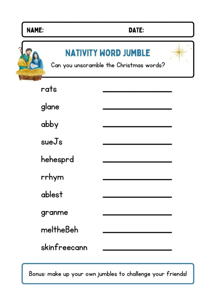 Christmas Word Scramble Puzzle Worksheets