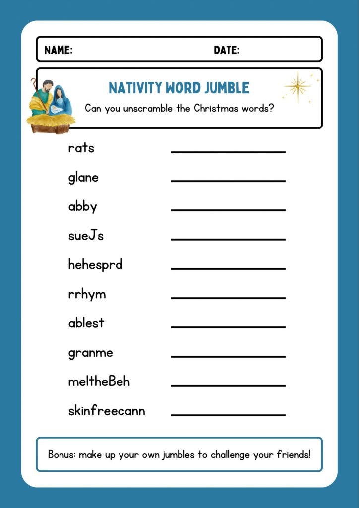 Christmas Word Scramble Puzzle Worksheets