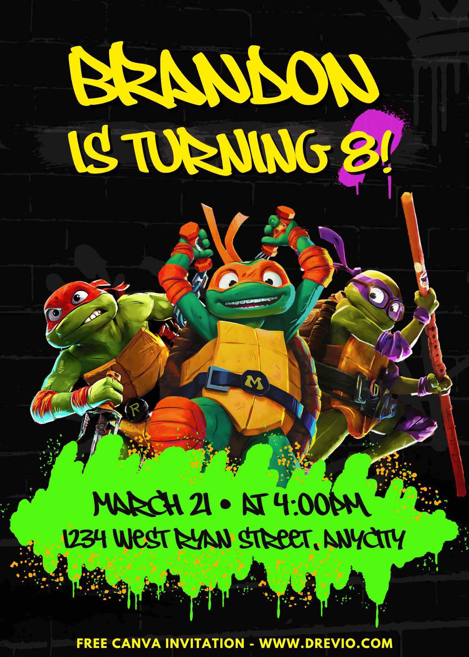 FREE TMNT Ninja Turtles Invitation Templates