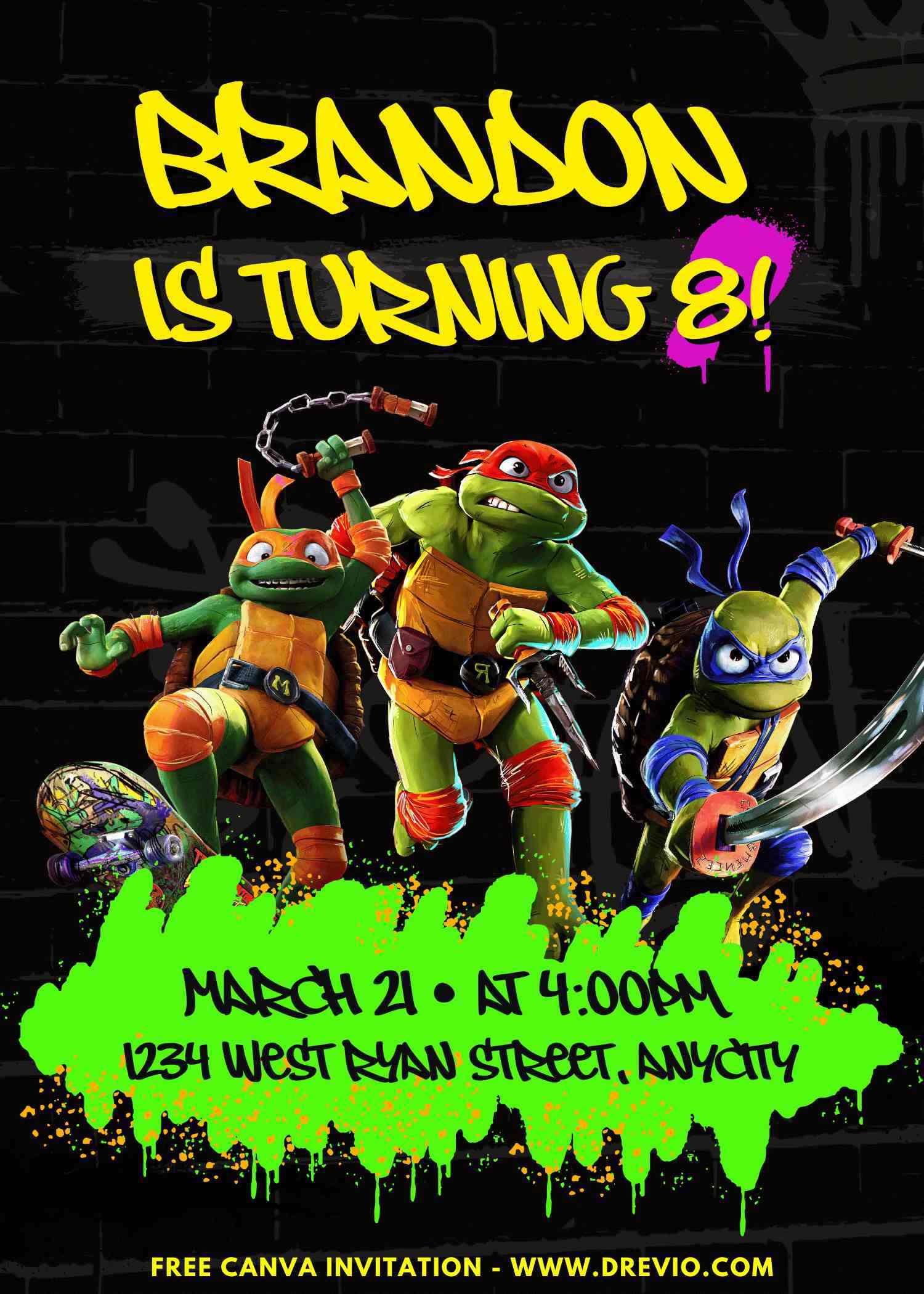 FREE TMNT Ninja Turtles Invitation Templates