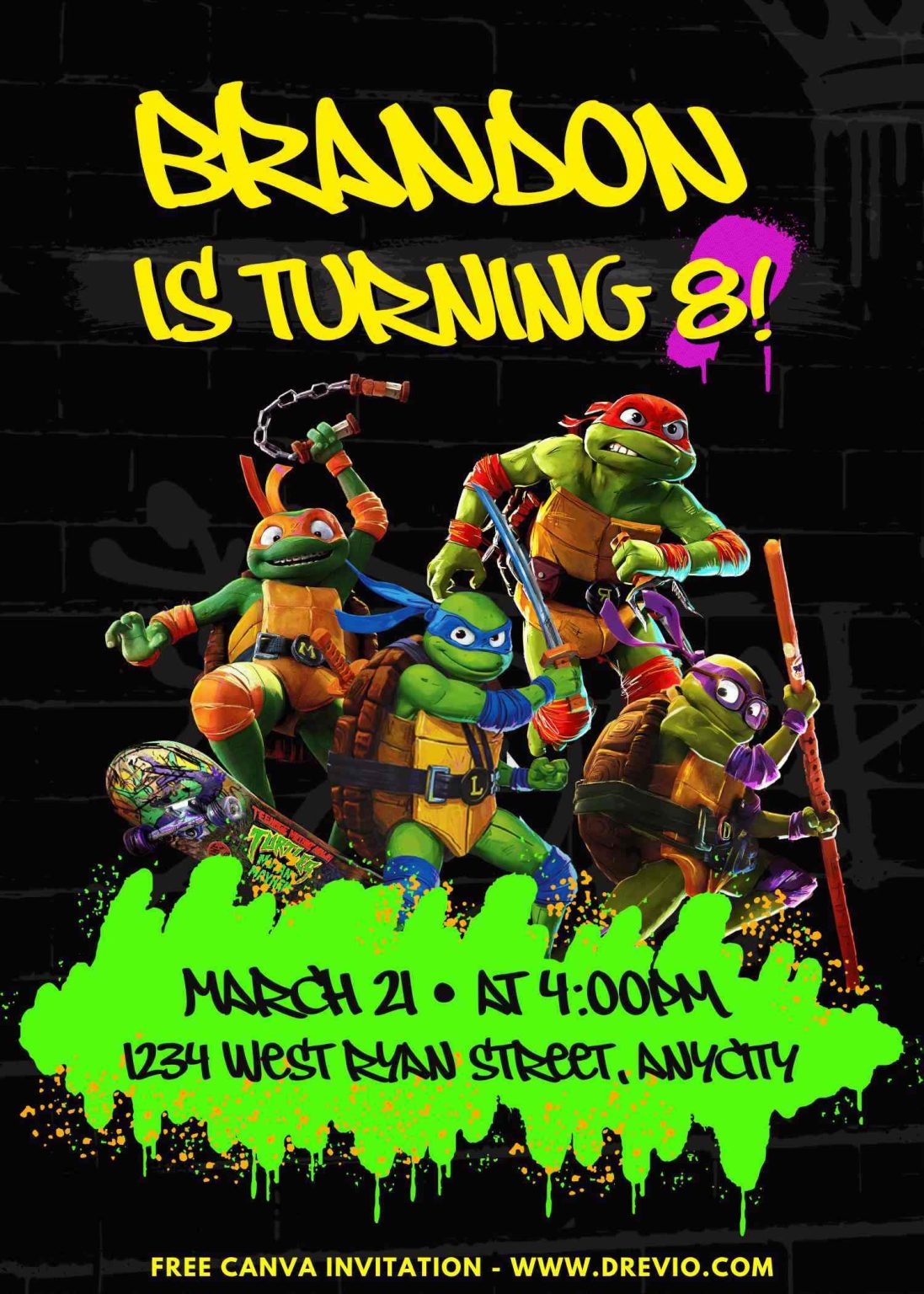 FREE TMNT Ninja Turtles Invitation Templates