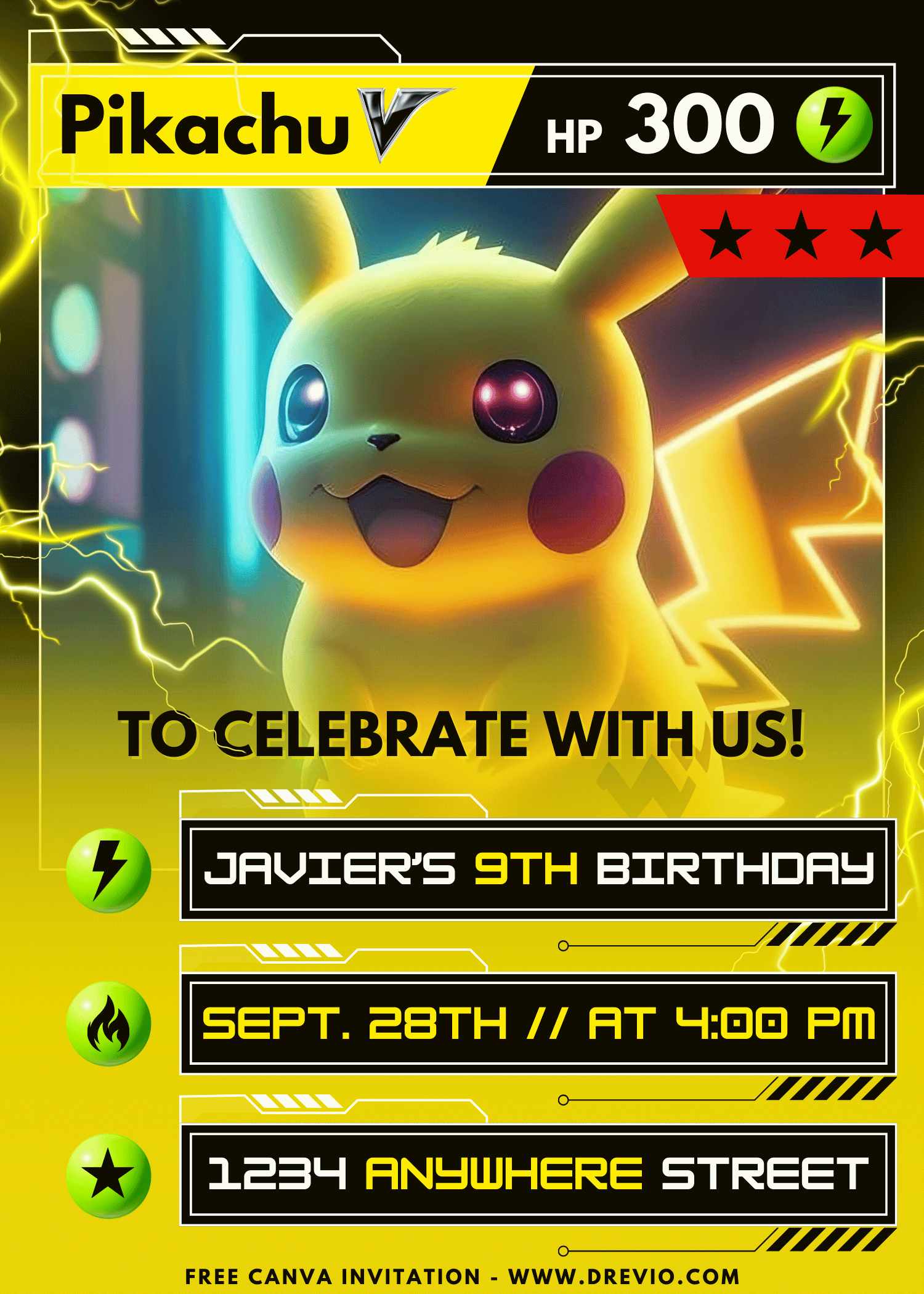 FREE Pokemon Battle Arena Card Invitation Template