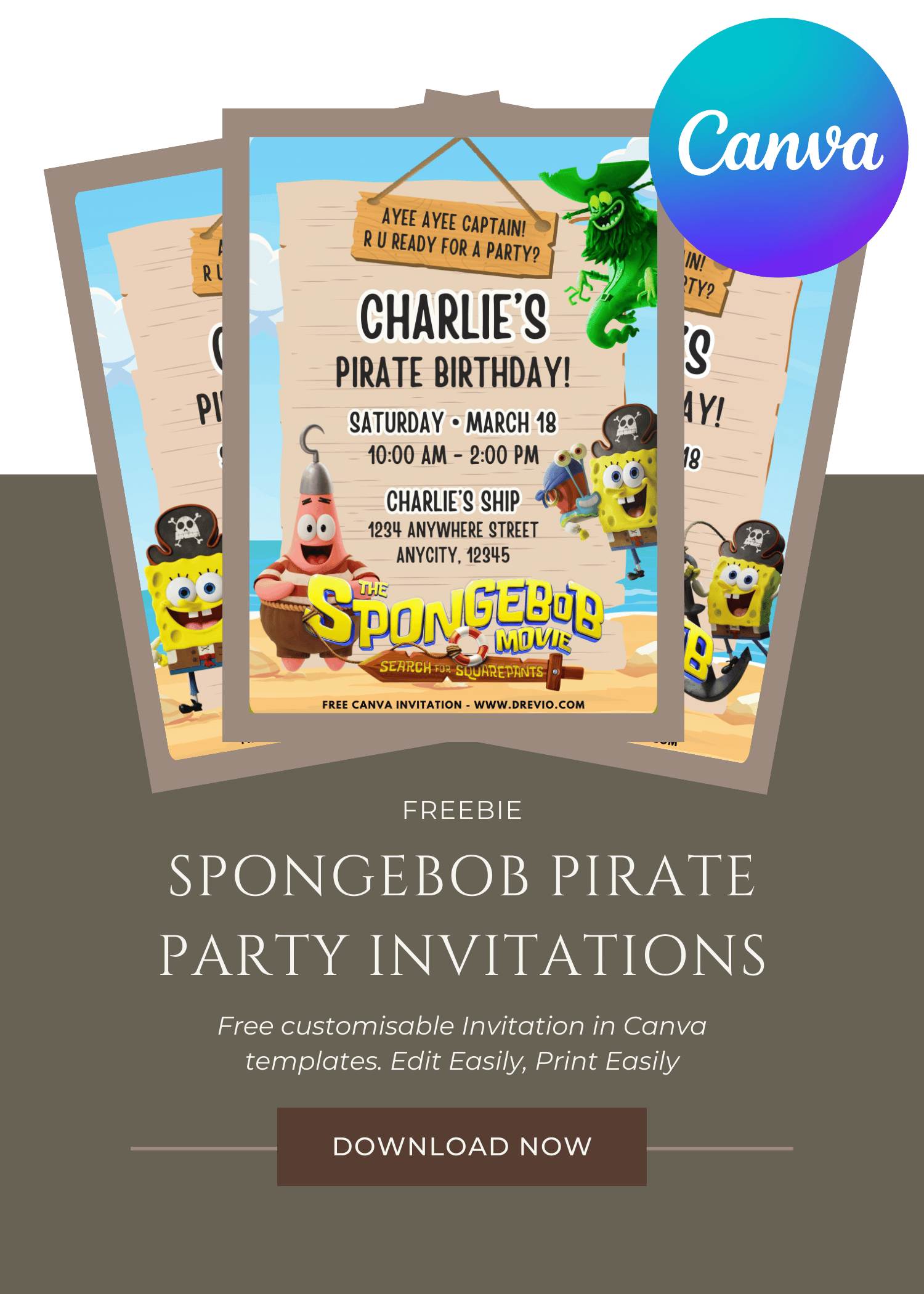Free SpongeBob Pirate Birthday Invitations