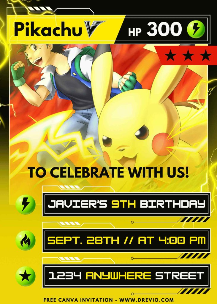 Free Pokemon Battle Arena Birthday Invitations