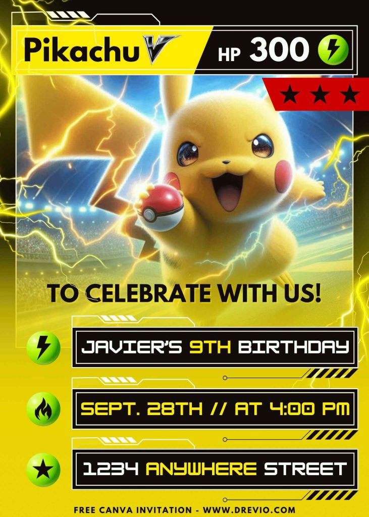 Free Pokemon Battle Arena Birthday Invitations
