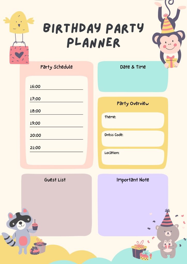 Printable Party Schedule Template