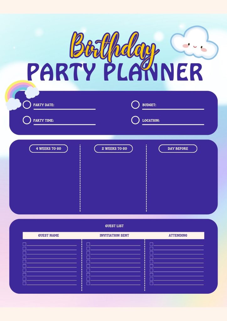 Printable Party Schedule Template