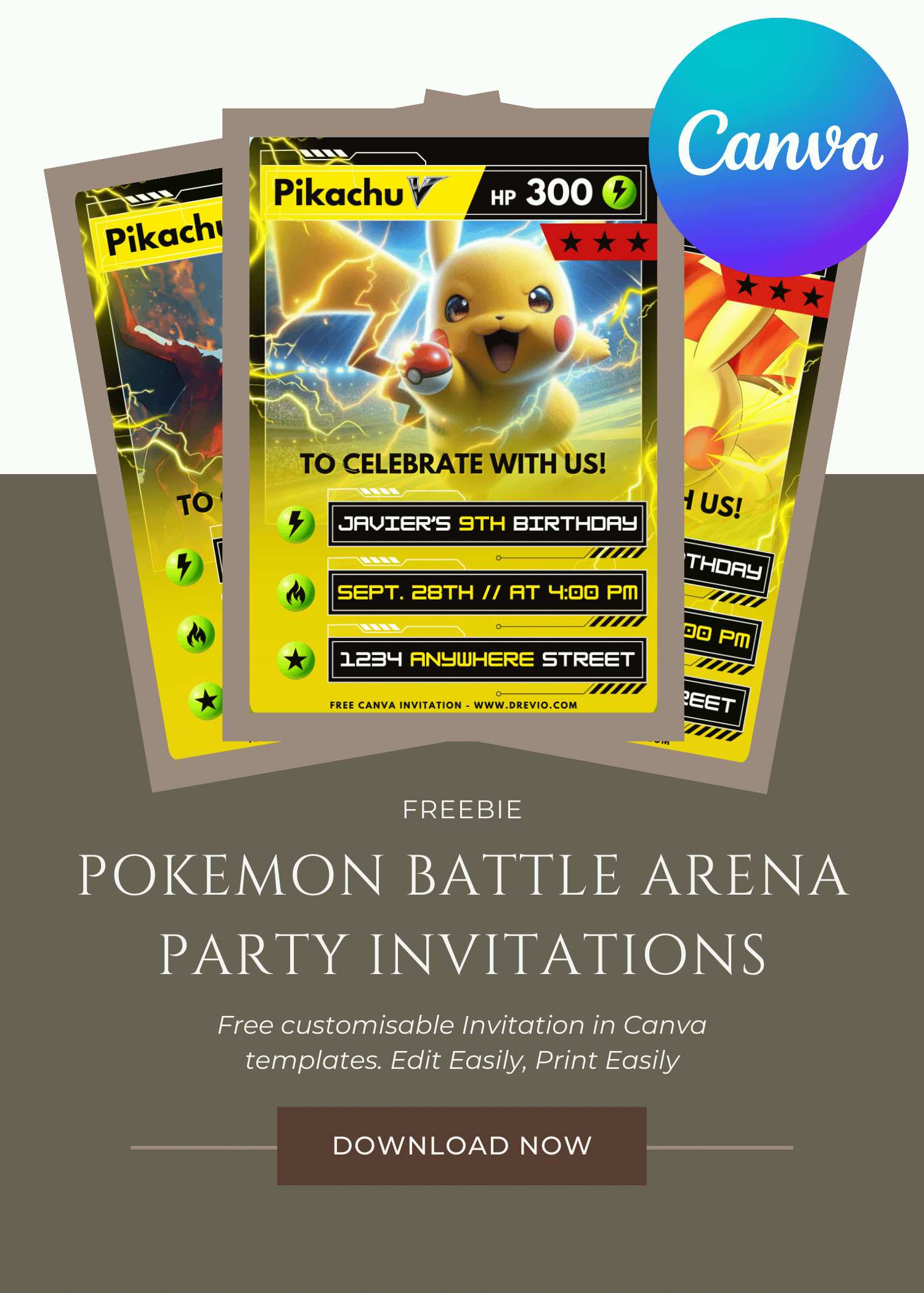 Free Pokemon Battle Arena Birthday Invitations