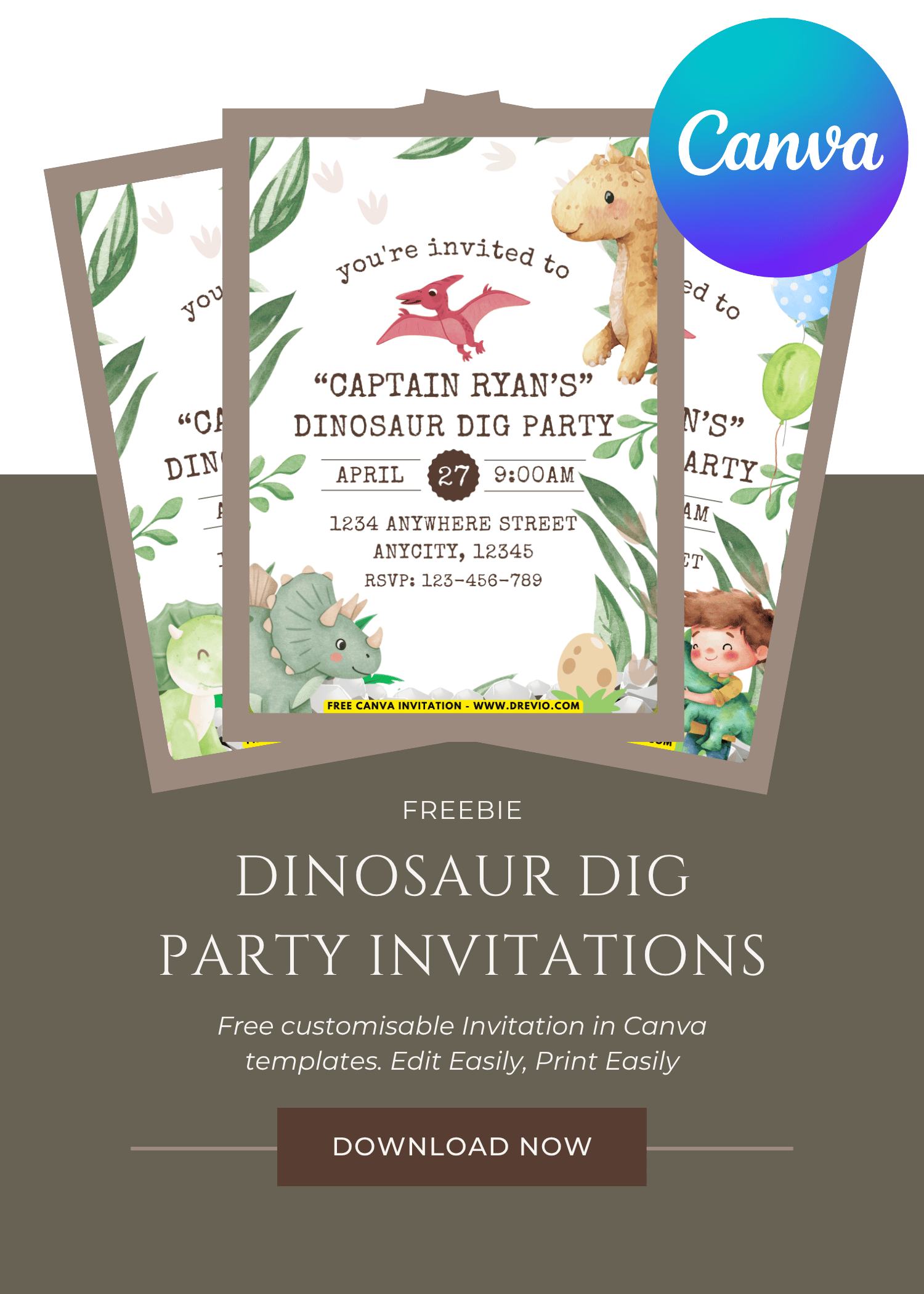 Free Dinosaur Dig Birthday Invitations