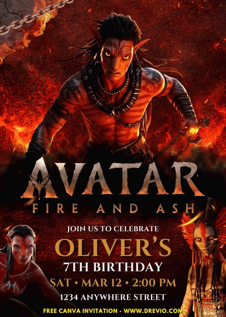 Free Avatar Fire and Ash Birthday Invitations