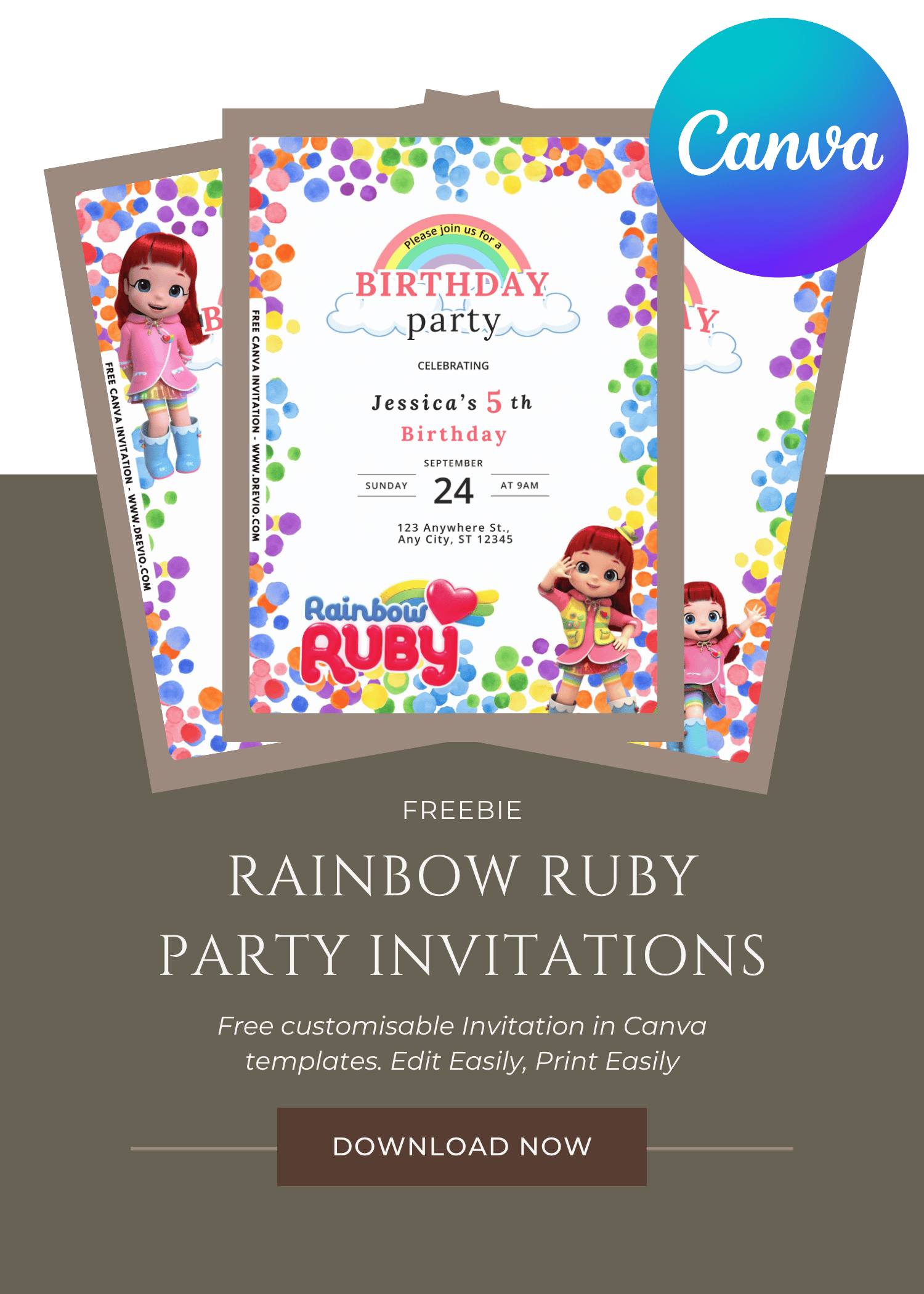 Free Rainbow Ruby Birthday Invitations