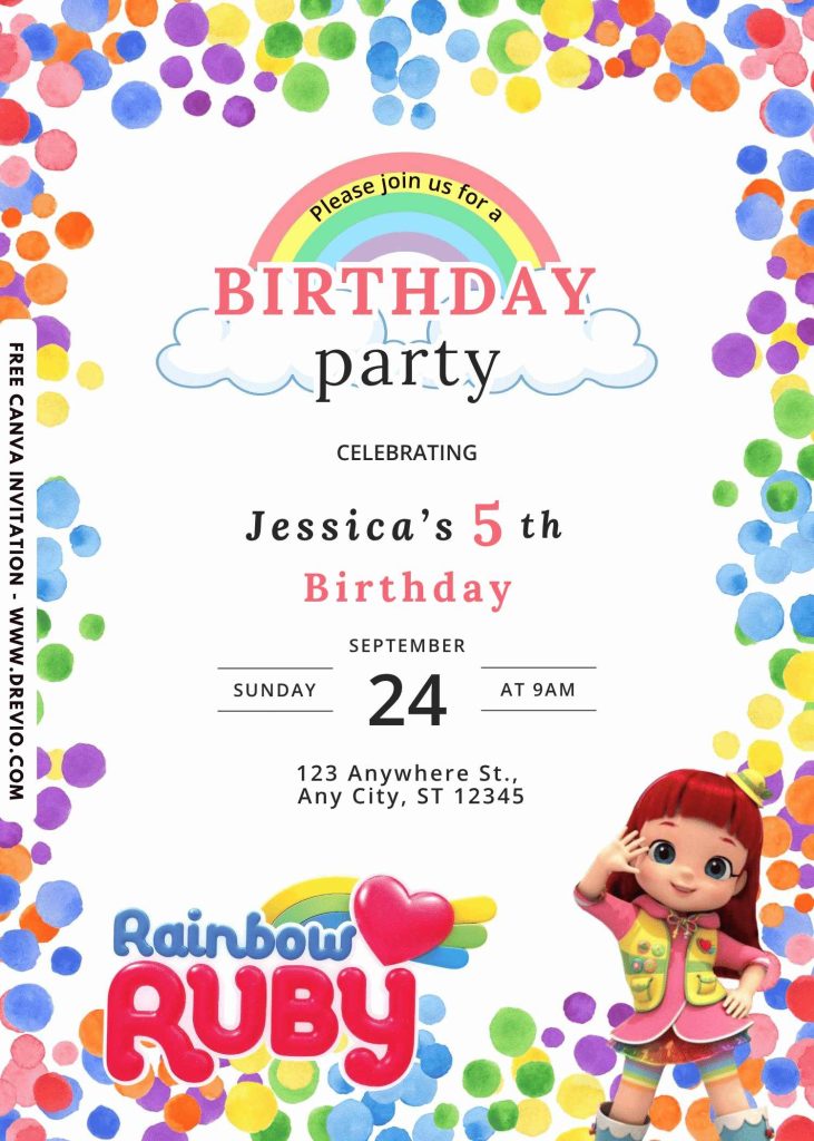 Free Rainbow Ruby Birthday Invitations
