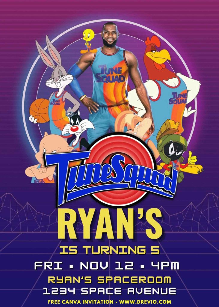 Free Space Jam Birthday Invitations Editable Canva