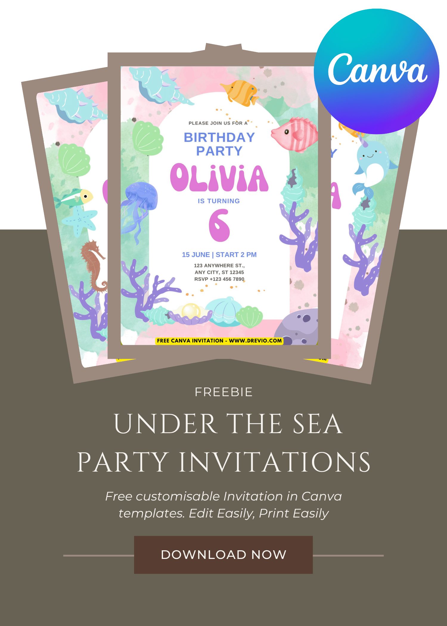 Free Under the Sea Birthday Invitations