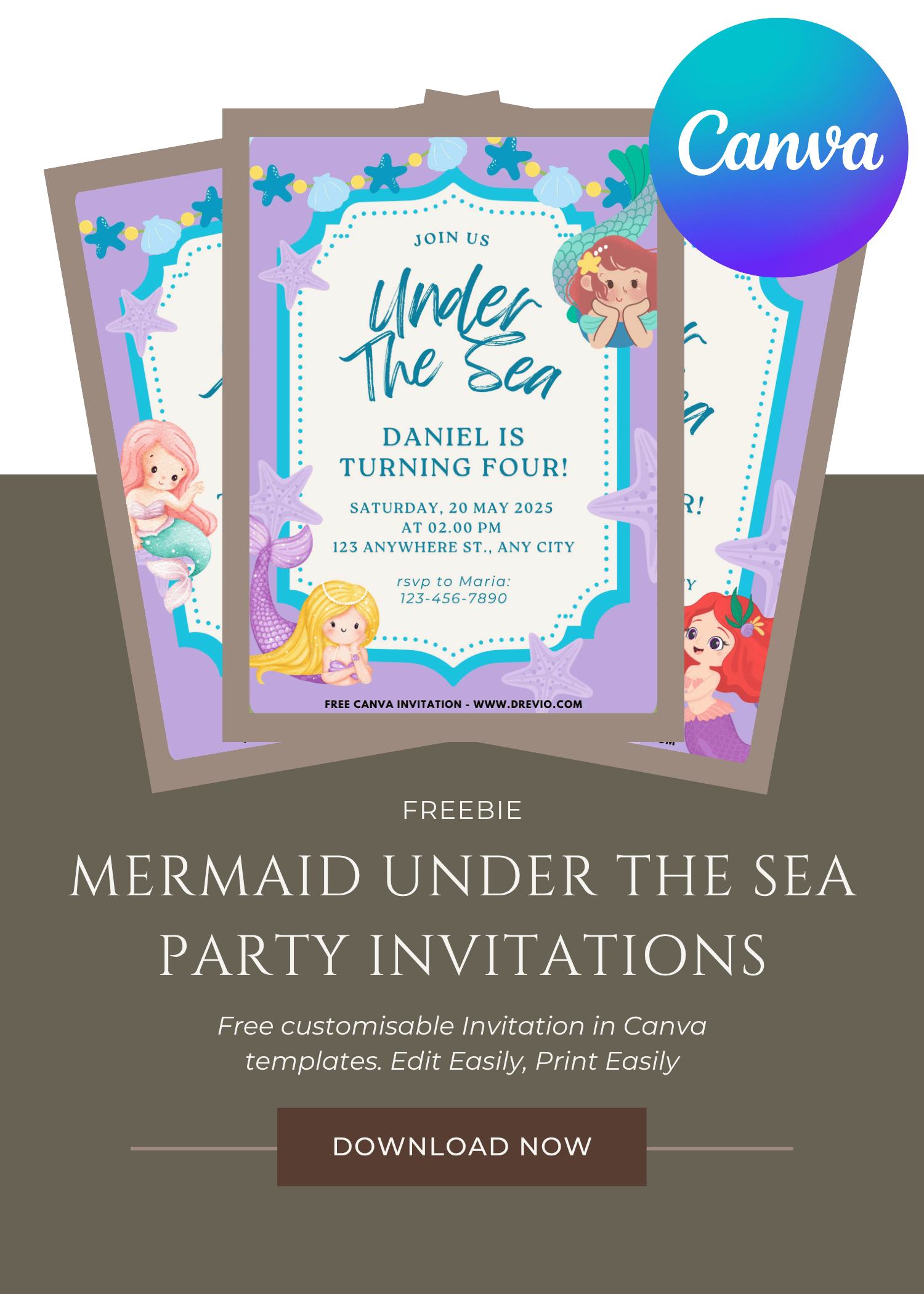 Free Mermaid Birthday Invitations
