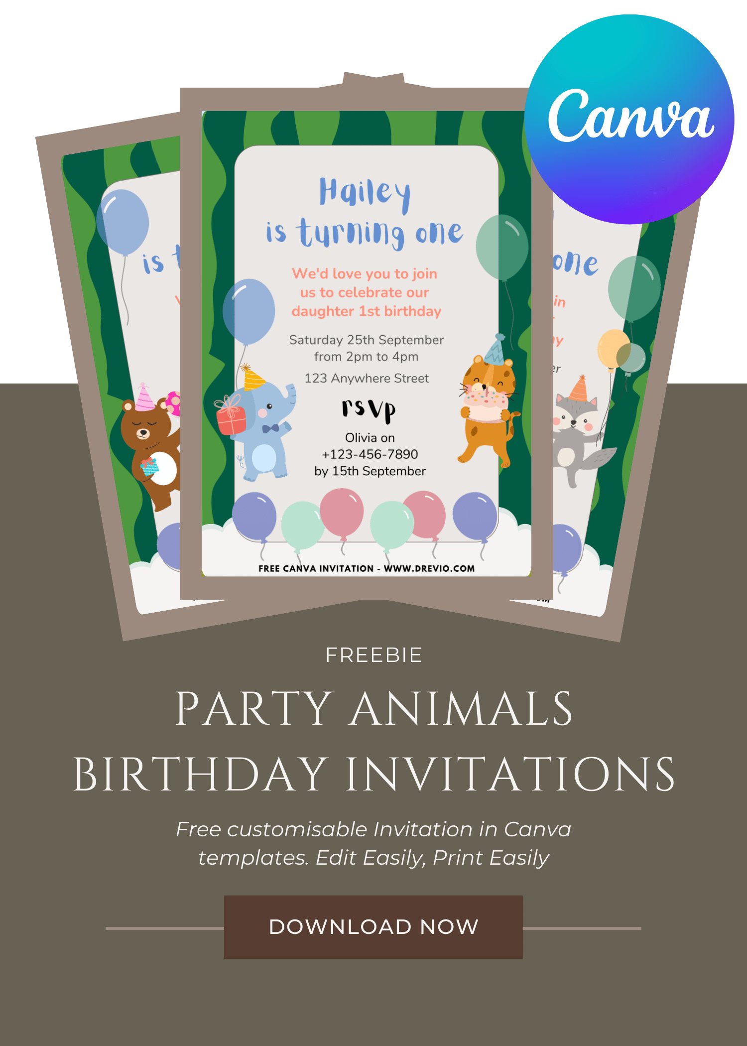 Free Party Animals Birthday Invitations