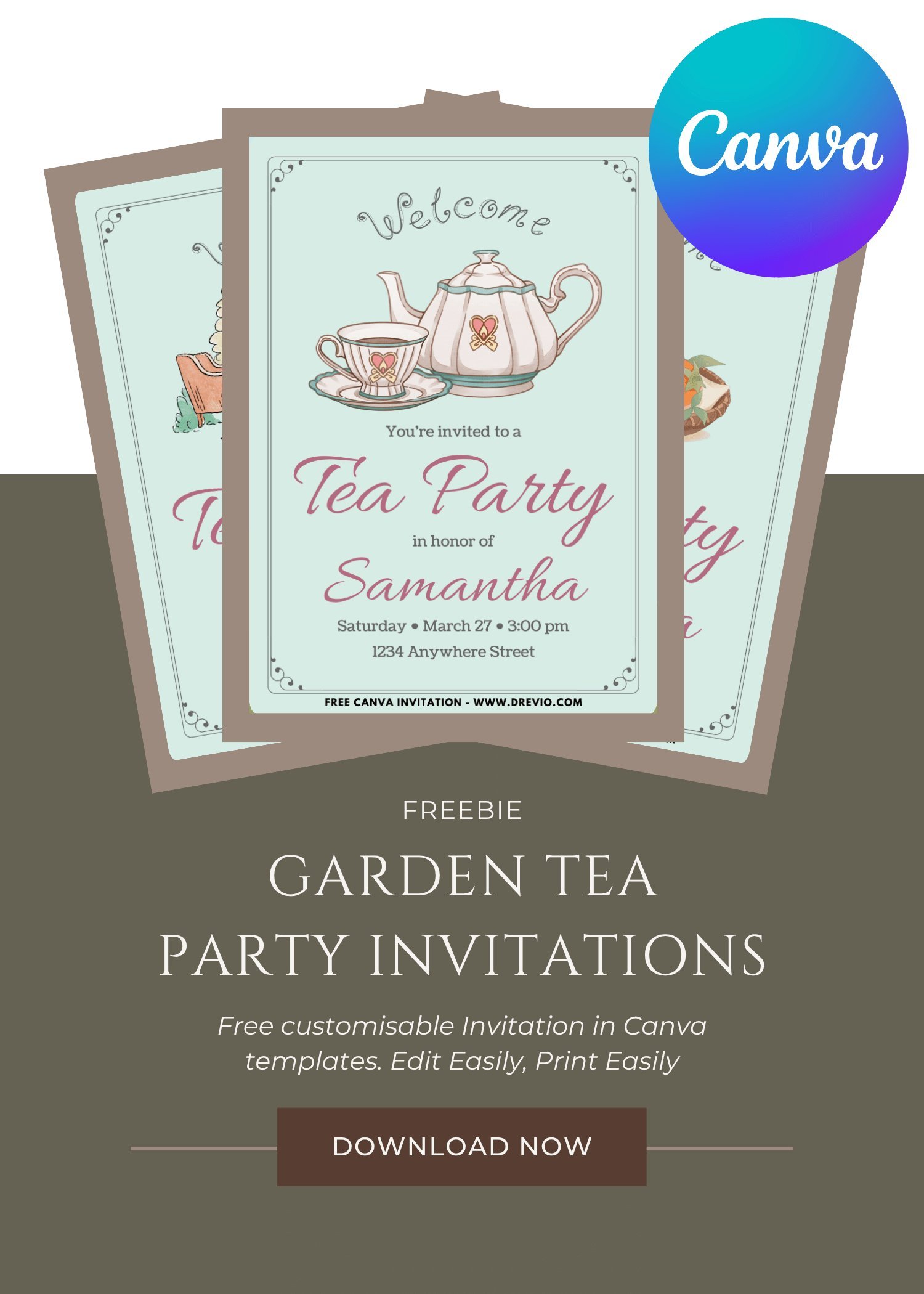 Free Garden Tea Party Birthday Invitations