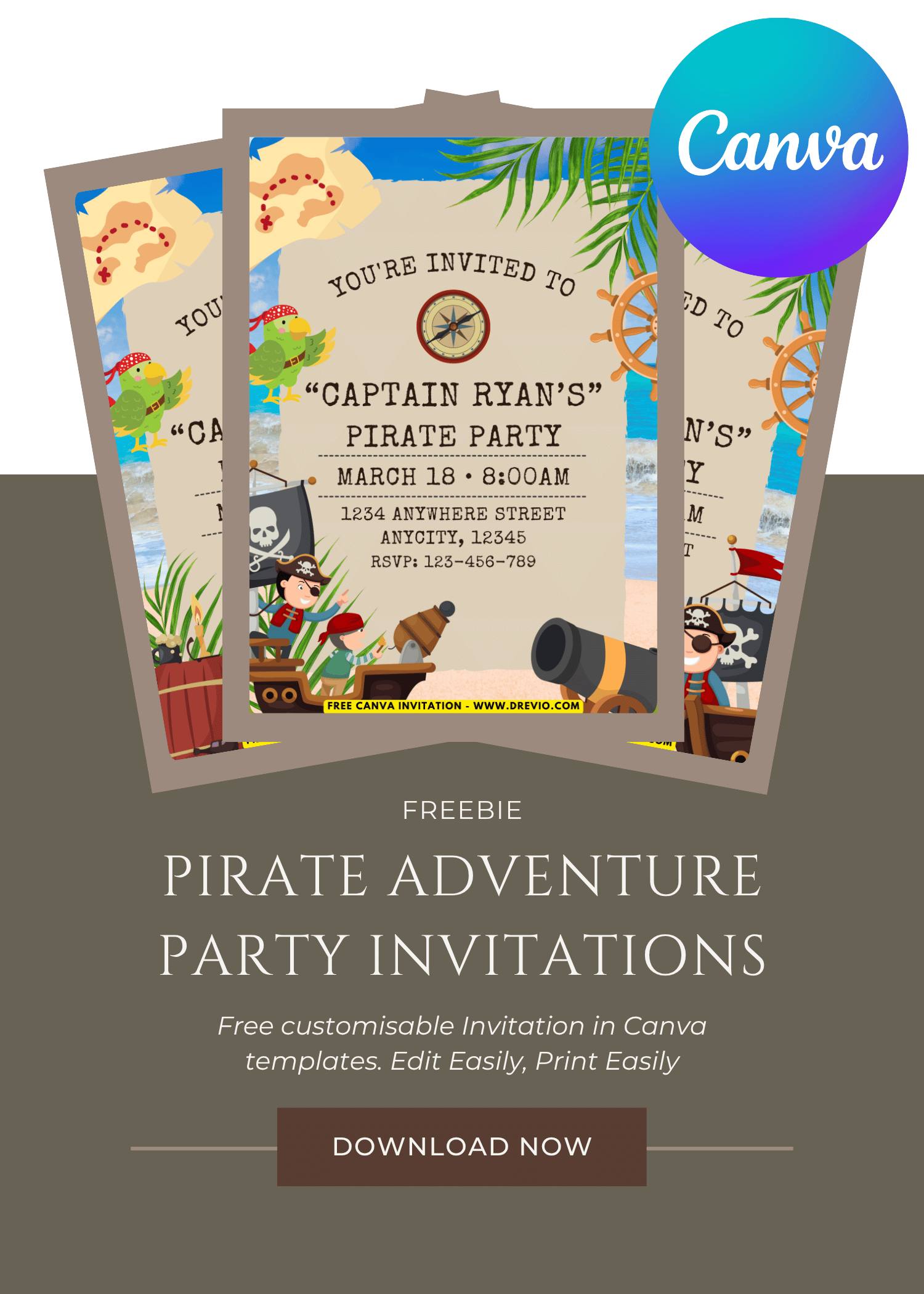 Free Pirate Adventure Birthday Invitations