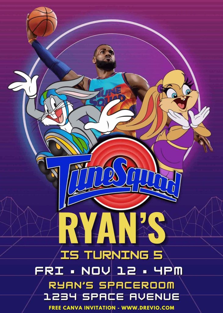 Free Space Jam Birthday Invitations Editable Canva