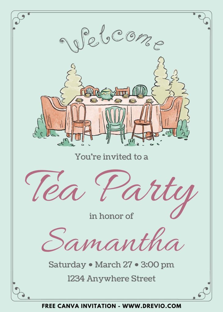 Free Garden Tea Party Birthday Invitations
