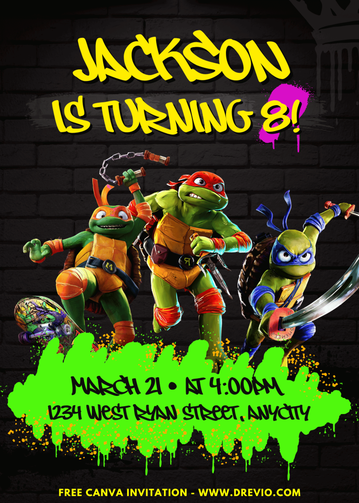 Free TMNT Birthday Invitations (Editable Canva)